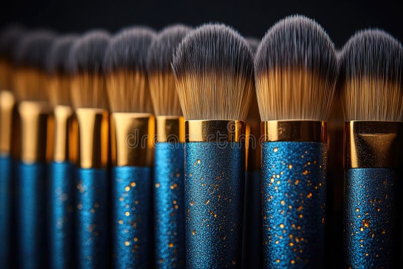A Close-up View of a Row of Brushes Painted with Gold Stock Photo ...
