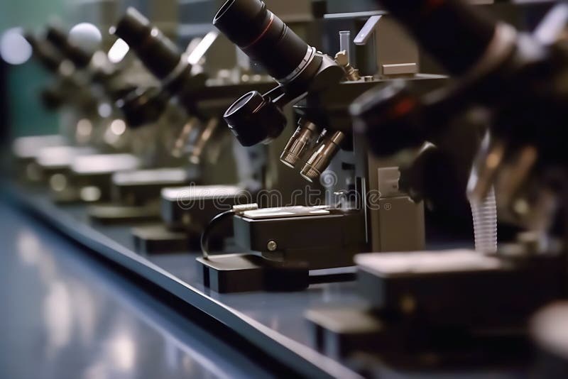 Close Up View of Row of Microscopes Stock Illustration - Illustration ...