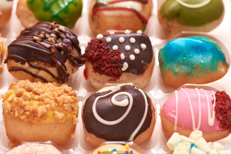 Close-up View Rows of Doughnuts in a Box Stock Image - Image of ...