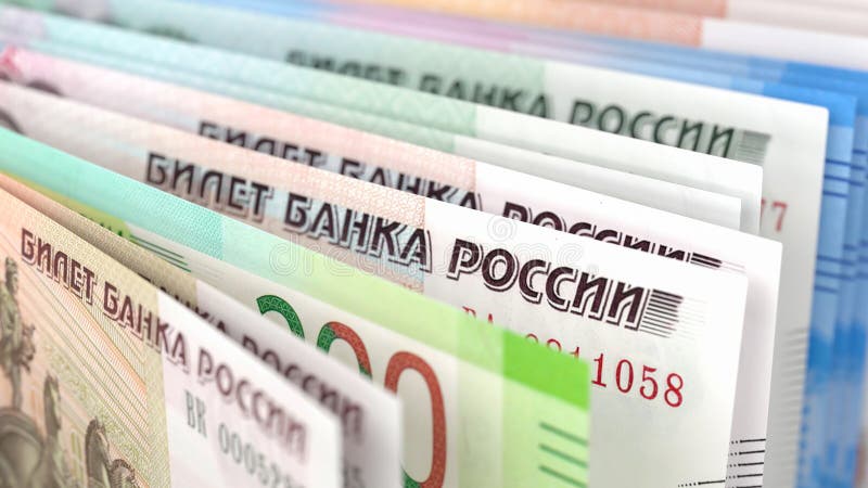 Close-up View of Russian Ruble Currency Banknotes in Different ...
