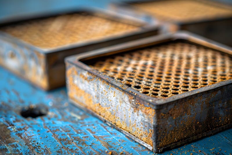 Rusty Metal Grates Texture on Weathered Blue Surface - Industrial and ...