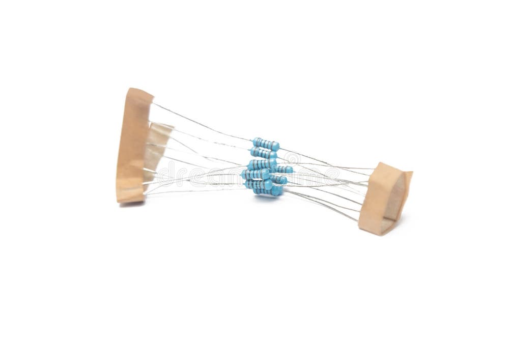 Close-up View of the Same Color Coded Blue Resistor Group on a White ...