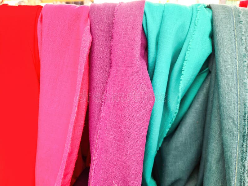 Close Up View on Samples of Cloth and Fabrics in Different Colors Stock ...
