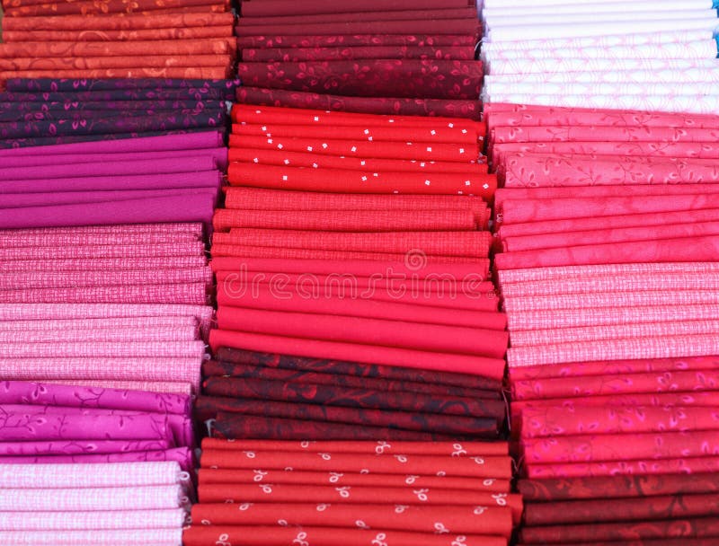 Close Up View on Samples of Cloth and Fabrics in Different Colors Stock ...