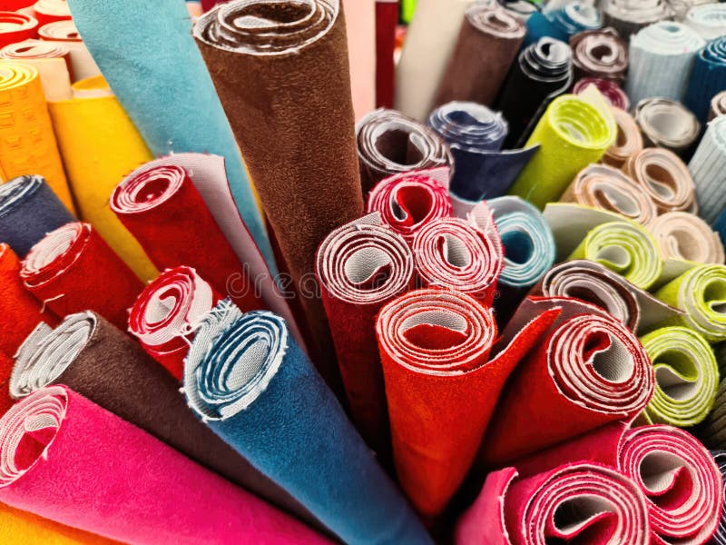 Close Up View on Samples of Cloth and Fabrics in Different Colors Stock ...