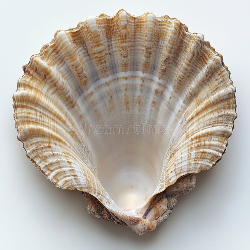 Intricate Brown and White Scallop Shell on White Background Stock ...