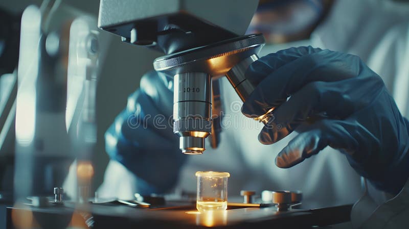 Close Up View of Scientist Using Microscope for Pharmaceutical Control ...