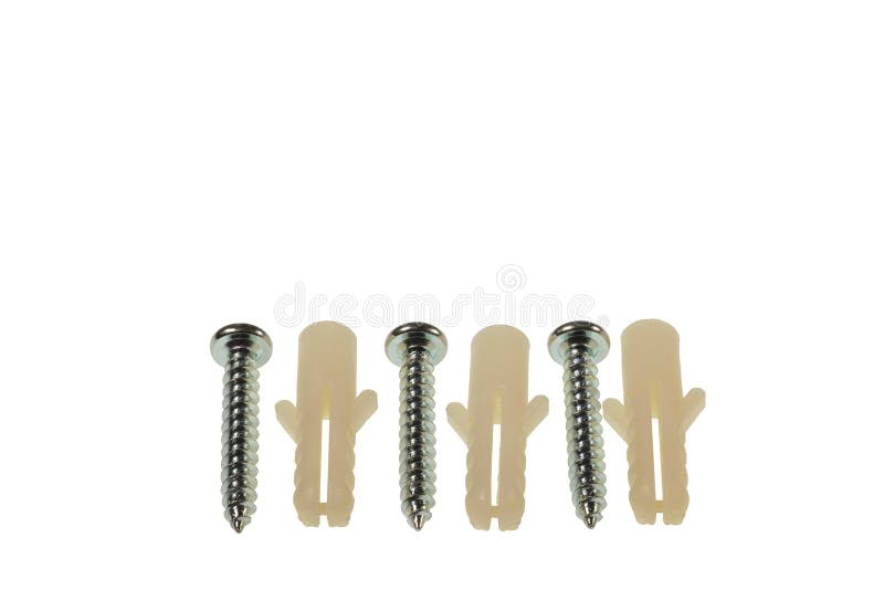 Close Up View of Screws and White Plastic Cover Caps Isolation on White ...