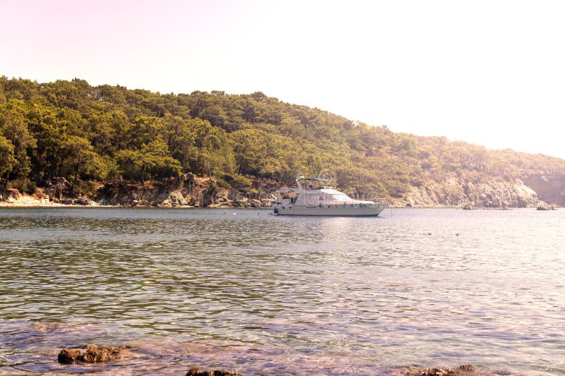 Close-up View of Sea Level, Floating Human Heads and Sea Boat. Stock ...