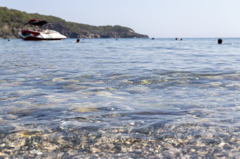 Close-up View of Sea Level, Floating Human Heads and Sea Boat. Stock ...