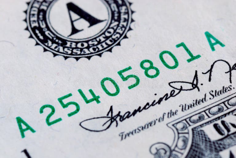 Close Up View of the Serial Number of a Bill Stock Photo - Image of ...