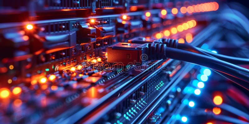 Close-up View of a Server with Multiple Tangled Wires Creating a ...