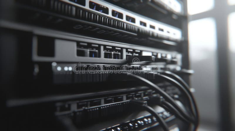 Close Up View of Server Rack Components and Cables Stock Illustration ...