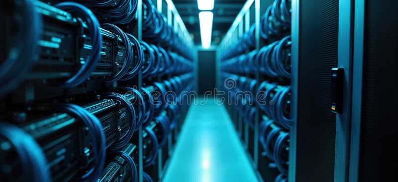 Close-up View of Server Room Tech Infrastructure. Network Cables ...