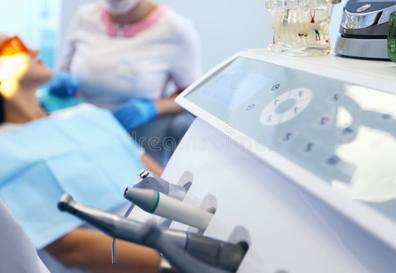 Close Up View at Set of Dentist Tools in Modern Dental Office Stock ...