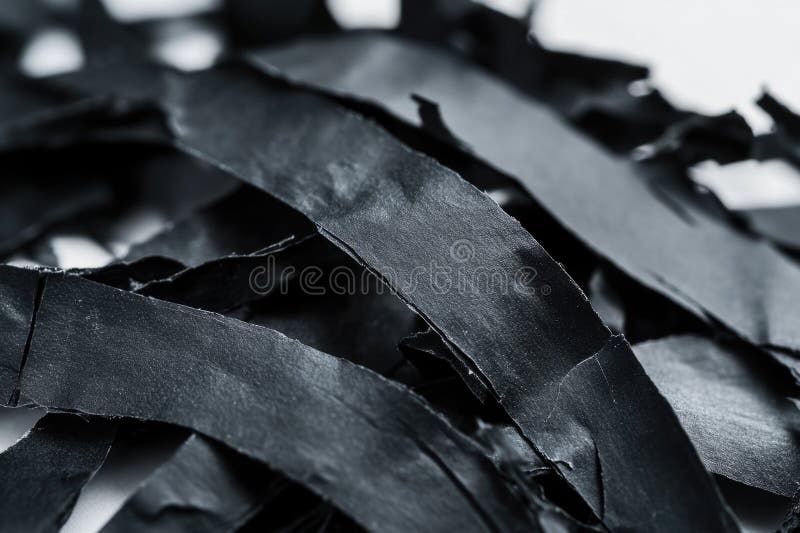Close-up View of Several Black Paper Strips with Rough Edges, Possibly ...