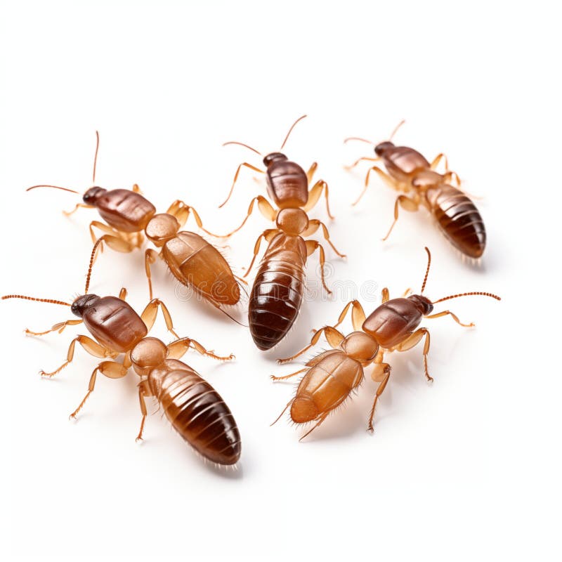 A Close-up View of Several Brown Termites on a White Background in a ...