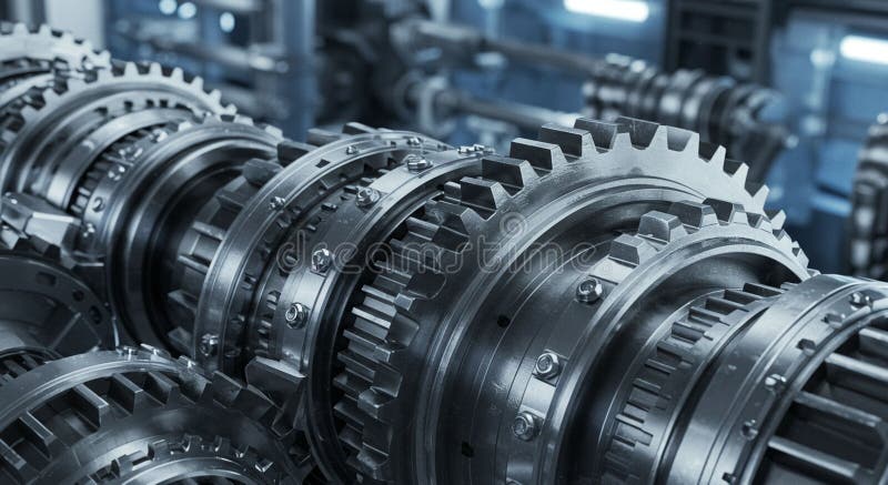 A Close-up View of Several Large, Interlocking Metal Gears within a ...