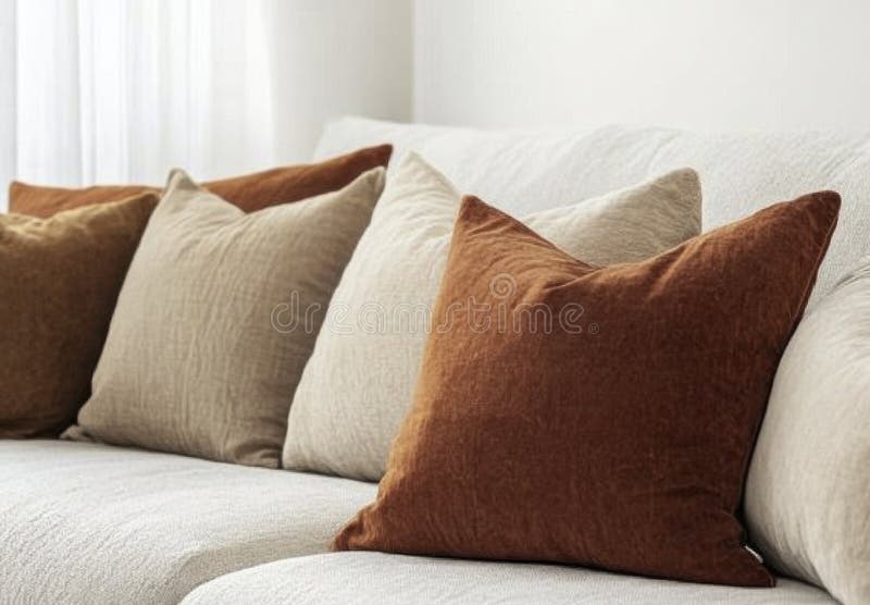 Textured Throw Pillows in Beige, Brown and Rust on Light Beige Sofa ...