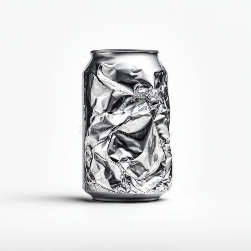 Close-up View of a Severely Crushed Aluminum Can, Isolated on a Plain ...