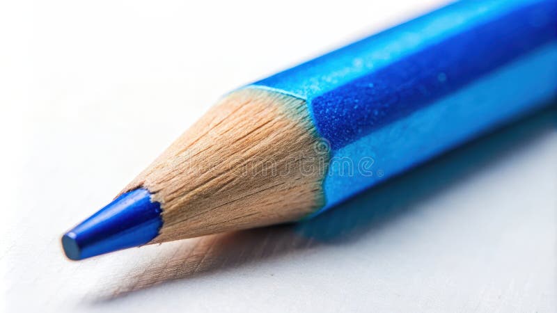 Close-up View of a Sharpened Blue Colored Pencil Resting on a White ...