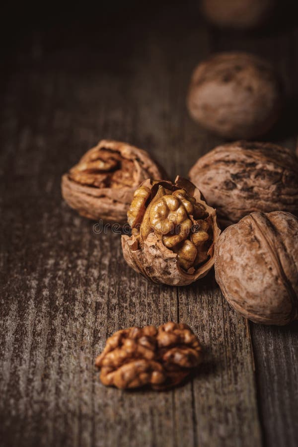Close Up View of Shelled and Whole Walnuts Stock Image - Image of ...