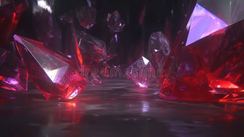 A Close-up View of Shimmering Red Crystals on a Reflective Surface ...