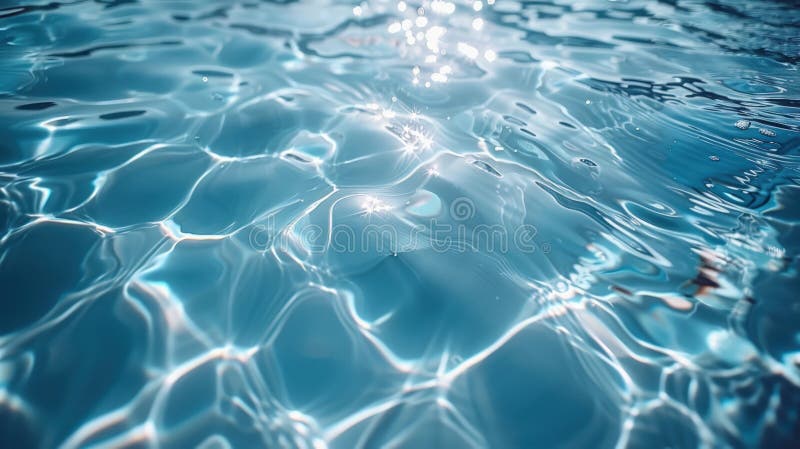 A Close-up View of the Shimmering Surface of a Blue Pool, Illuminated ...
