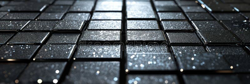 Close-up View of Shiny Black Tiles with Water Droplets Creating a ...