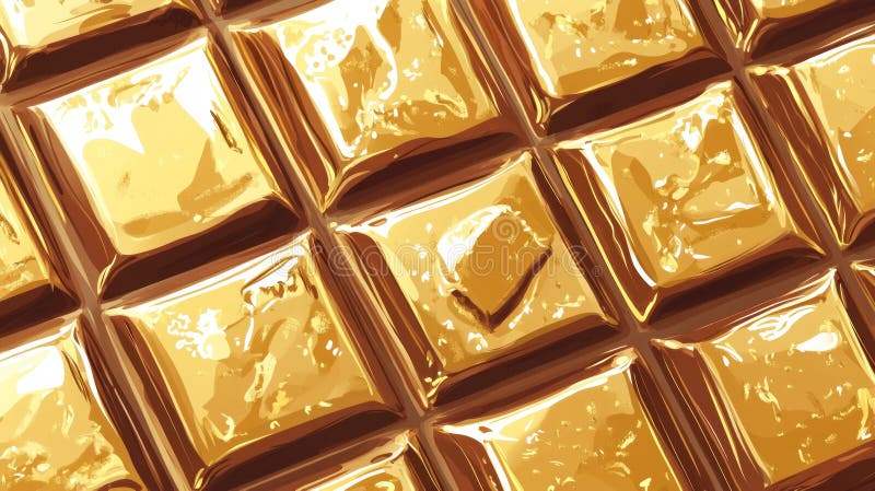 Close-up View of Shiny Gold Chocolate Bar with Square Sections ...