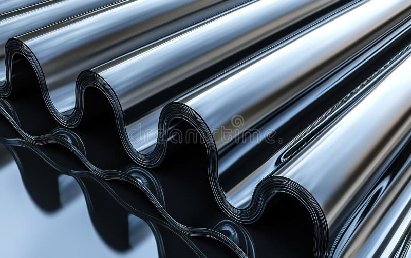 Close-up View of Shiny Metal Roofing Sheets Exhibiting Wavy Design with ...