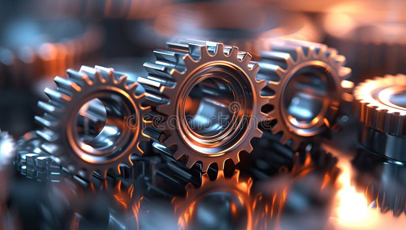 Close Up View of Shiny Metallic Gears and Cogwheels Stock Illustration ...