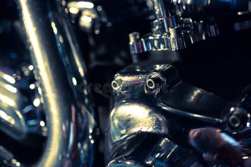 Close Up View of a Shiny Motorcycle Engine. Macro Stock Photo - Image ...