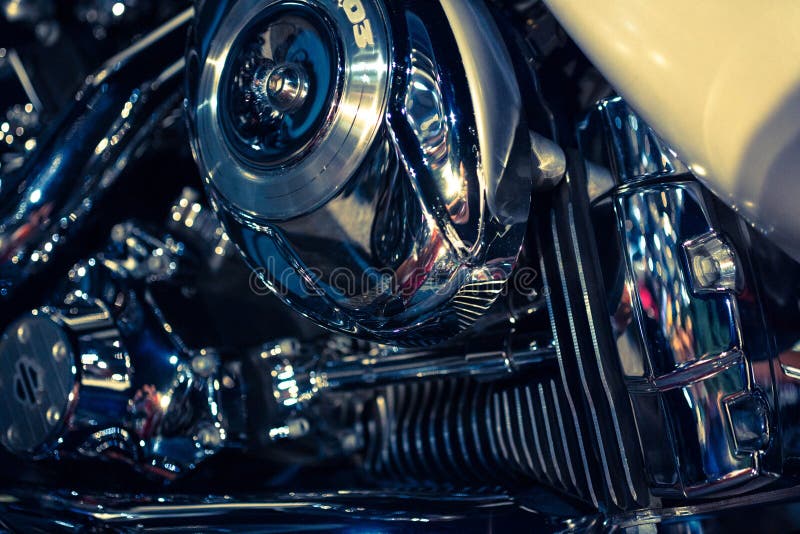 Close Up View of a Shiny Motorcycle Engine. Macro Stock Photo - Image ...