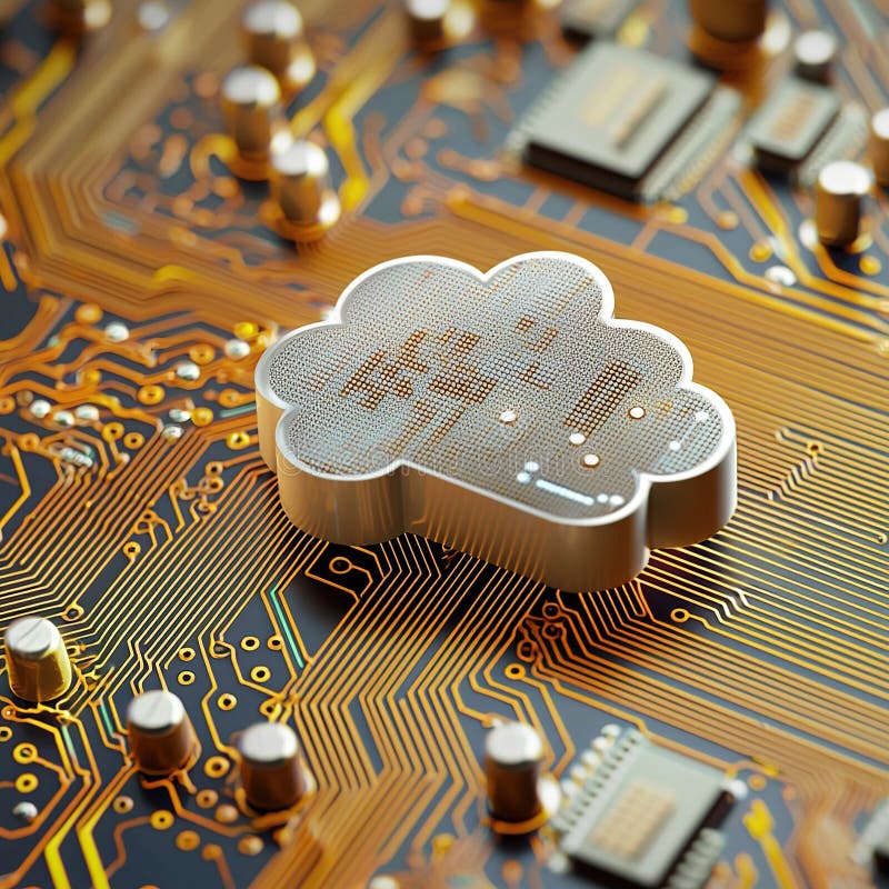 Detailed Close-up of a Cloud Symbol on a Circuit Board Highlighting ...