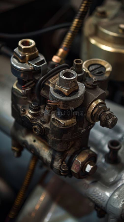 Intricate Details of a Vintage Engine Part with Metallic Sheen Captured ...