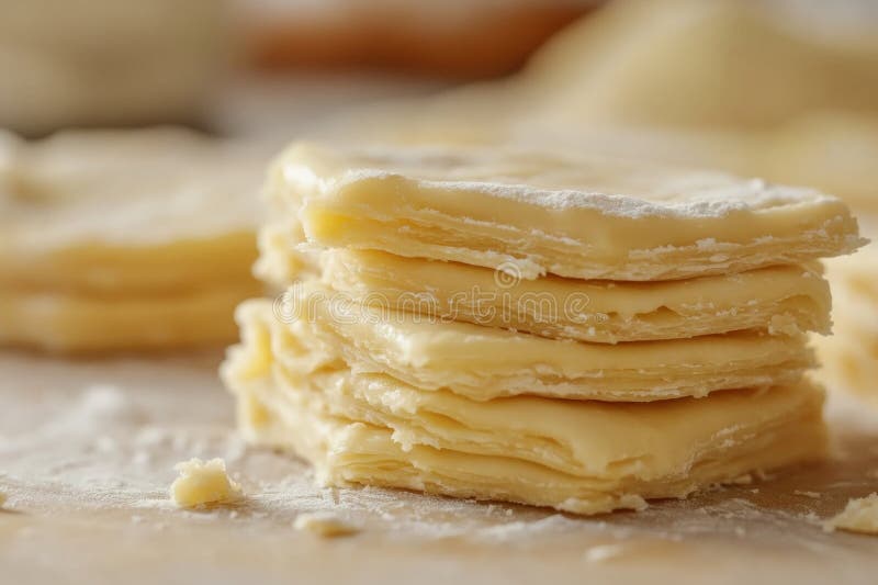 Close-up View Showcases Multiple Layers of Buttery Pastry Dough Resting ...