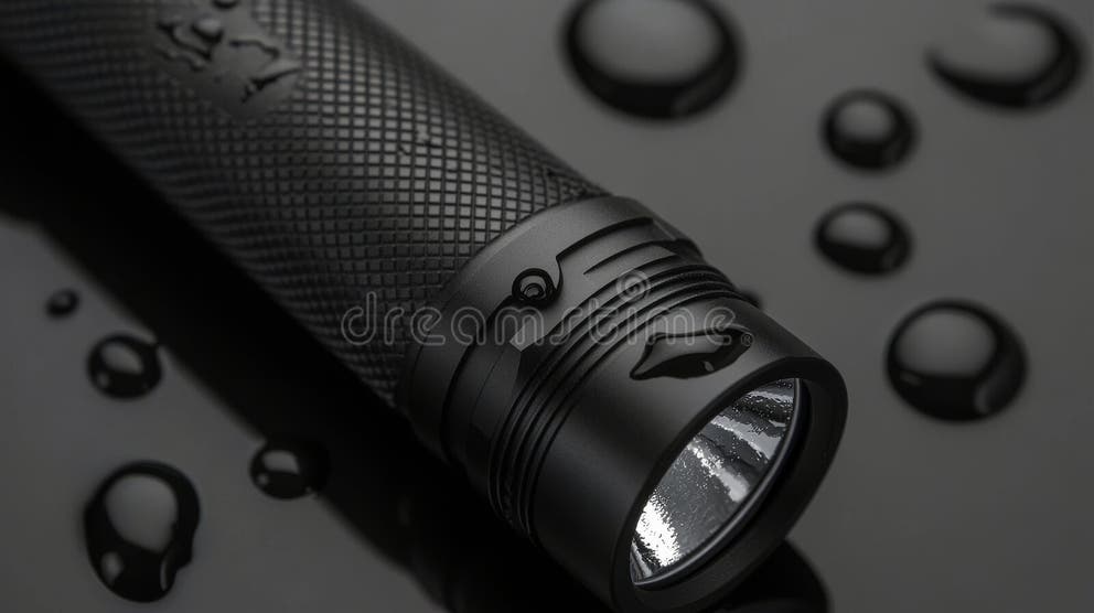 A Close-up View Shows a Flashlight Nozzle with Water Dripping Down ...