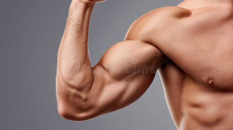 A Powerful Display of a Muscular Arm Flexed in a Close-up Shot ...
