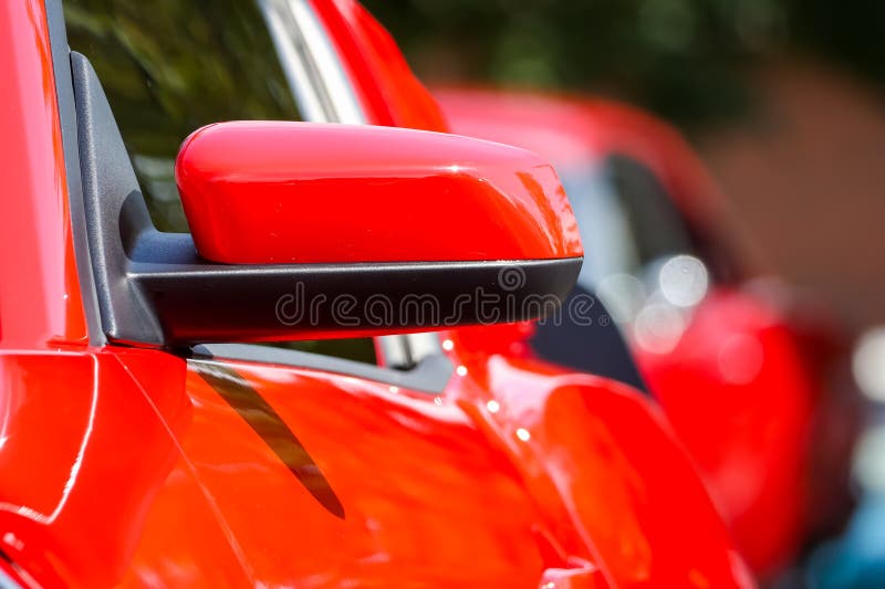 Close Up View of Side View Mirror on Red Classic Car Stock Image ...