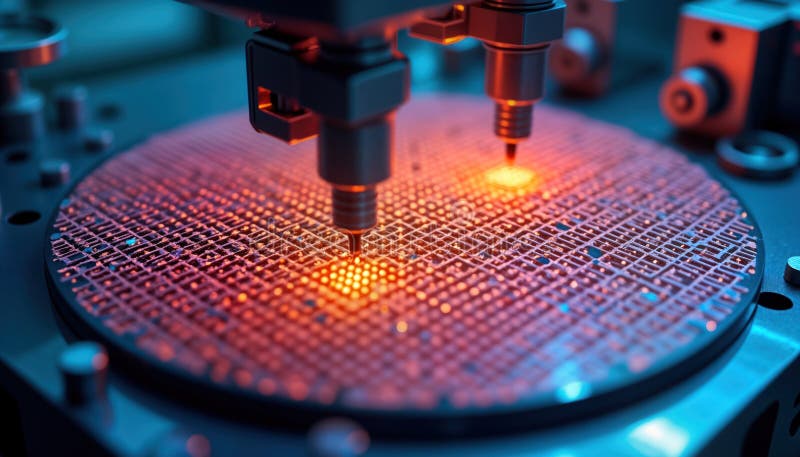 Close-up View of Silicon Wafer with Intricate Patterns. Advanced Tech ...