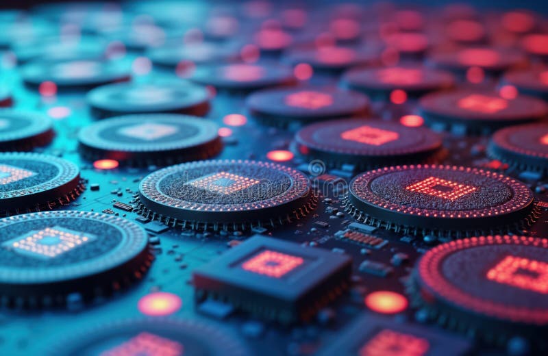 Close-up View of Silicon Wafers with Microchips. Modern Tech Circuit ...