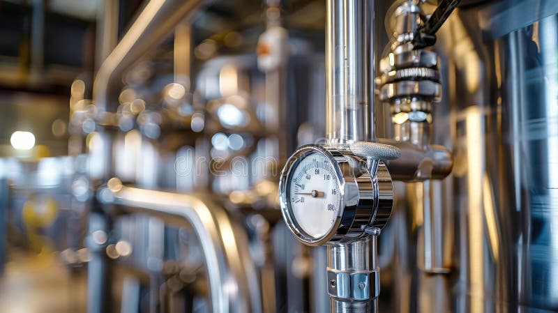 A Close-up View of a Silver Temperature Sensor Mounted on a Pipe in a ...