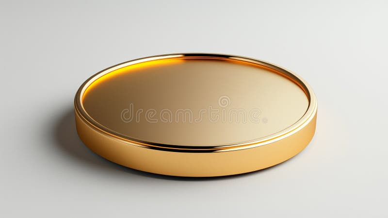 A Shiny Golden Coin Placed on a Plain White Surface in a Studio Setting ...