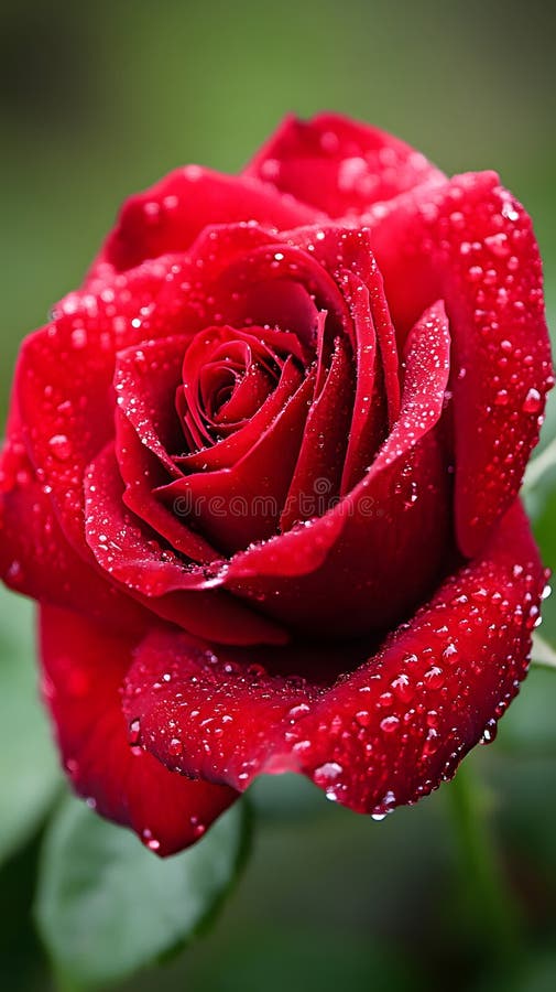 A Single Red Rose with Dew Drops Stock Illustration - Illustration of ...