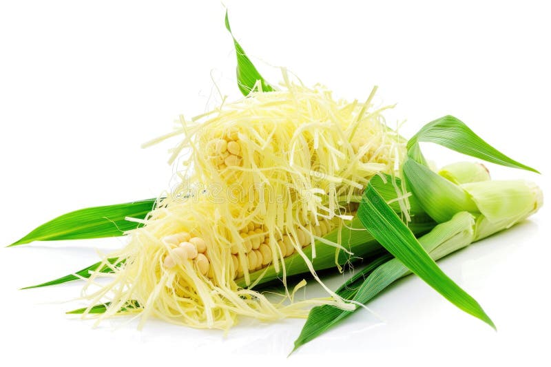 A Close-up View of a Single Stalk of Corn on a White Surface Stock ...