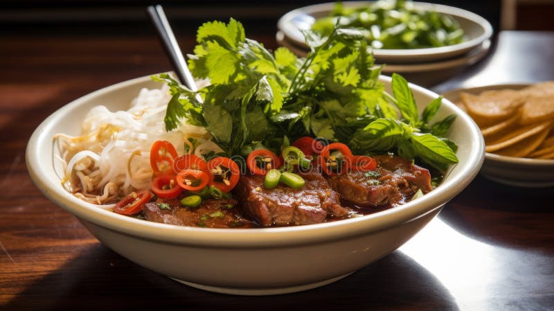 Close-up View of Sizzling and Aromatic Vietnamese Pho Bo Stock Illustration - Illustration of ...
