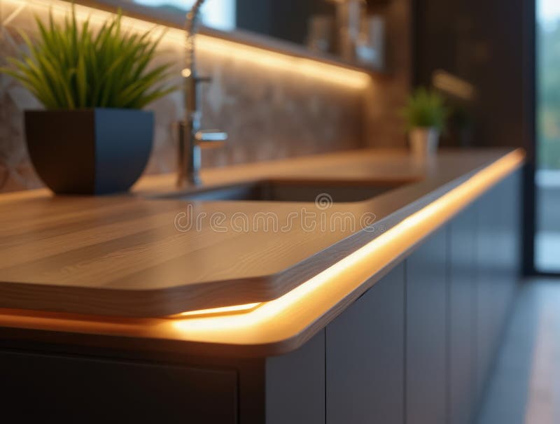 Close-Up View of a Sleek Engineered Wooden Countertop with a Matte ...