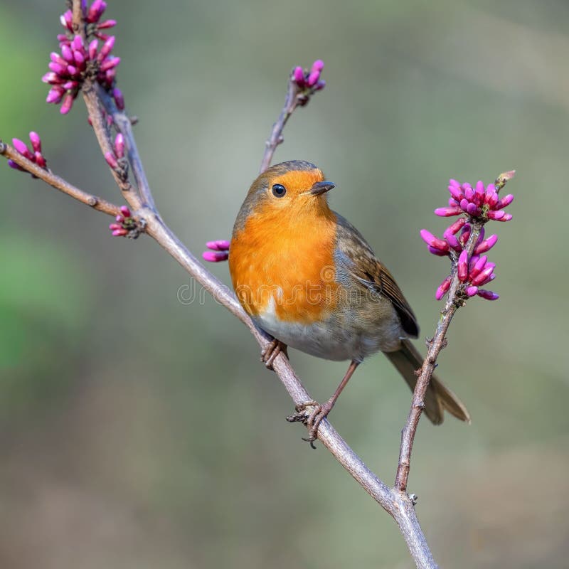 Close-up View of a Small Robin Perched Atop a Thin Tree Branch Stock ...