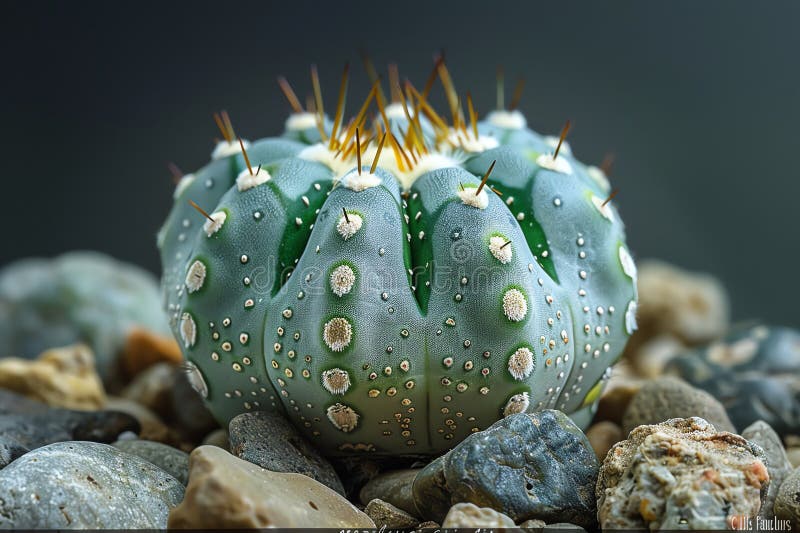 Close-up View of a Small, Round Cactus with Water Droplets on a Rocky ...